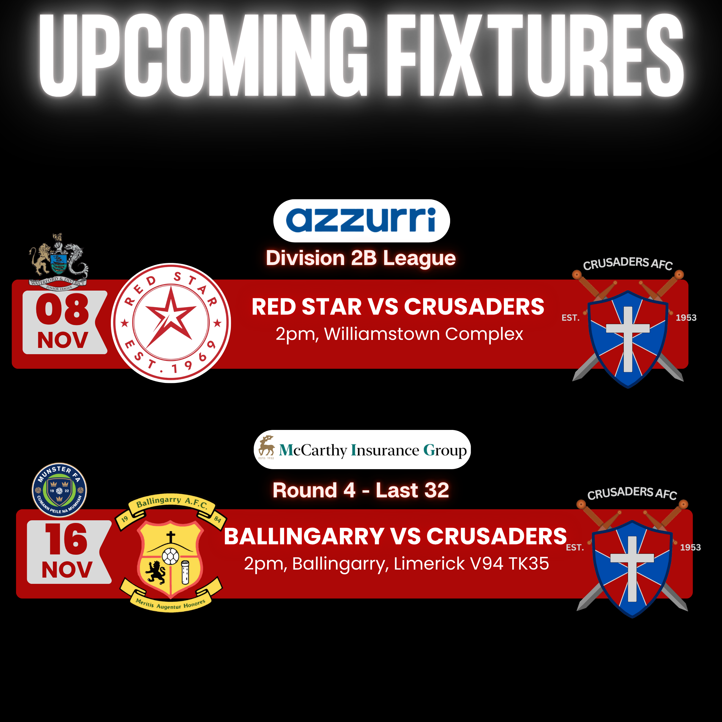 Upcoming Fixtures – Crusaders AFC